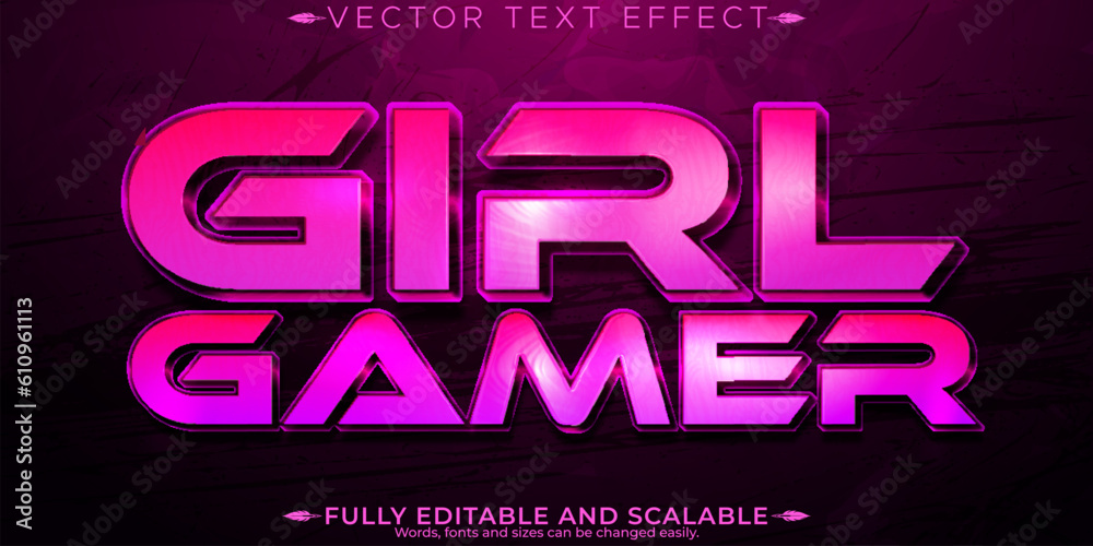 Gamer girl text effect, editable esport and stream text style Stock ...