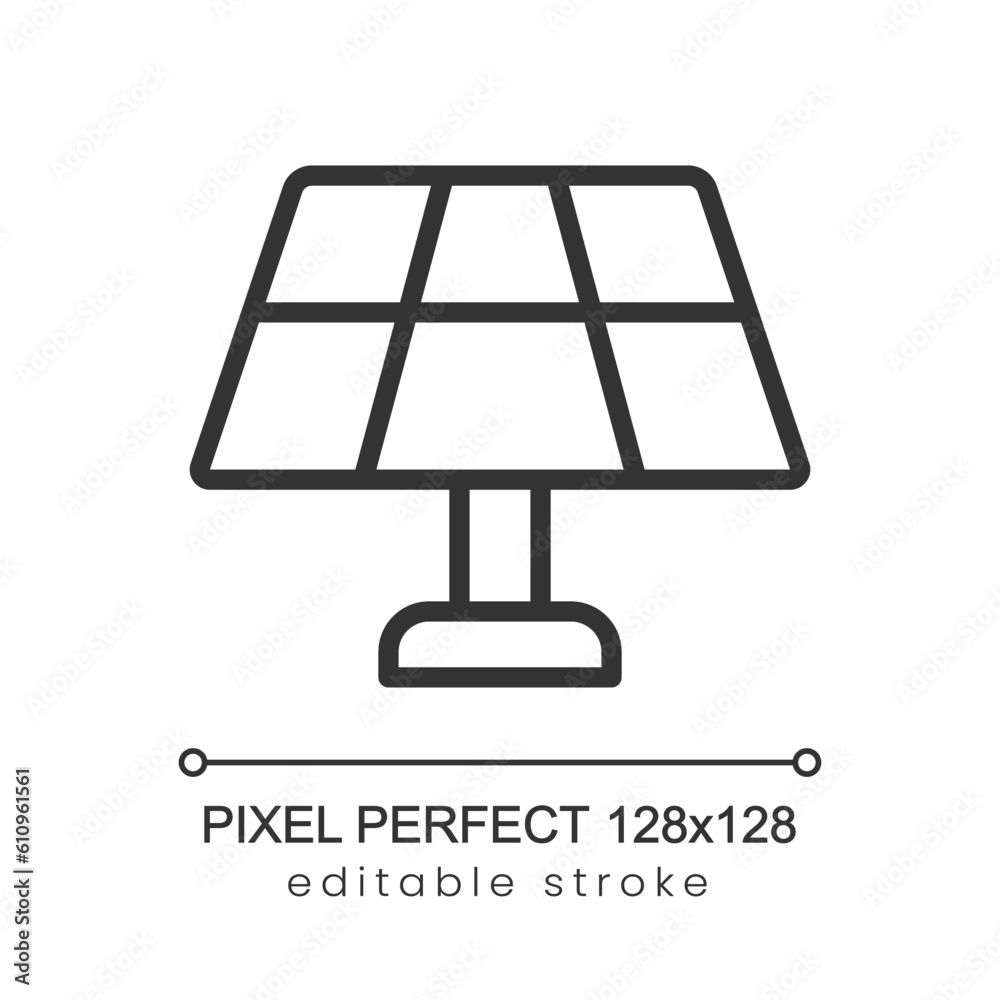 Solar panel pixel perfect linear icon. Renewable sun energy ...