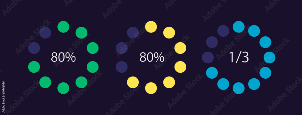 Task completion level circle infographic design template set for dark ...