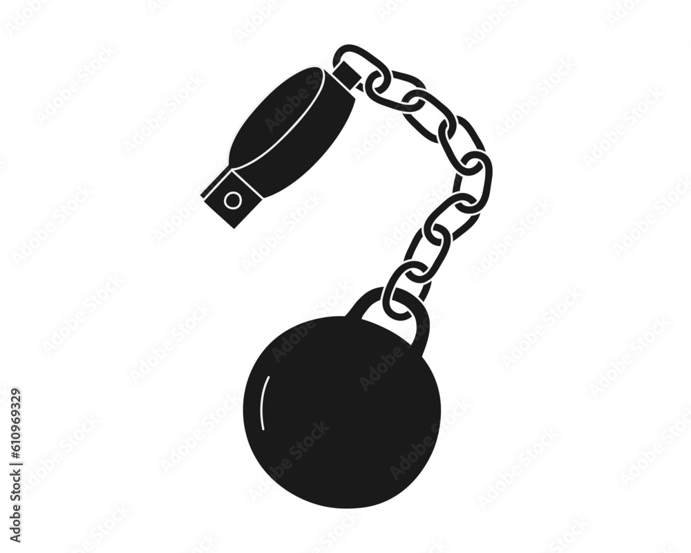 Hand drawn cute illustration of shackle with iron ball with chain. Flat ...