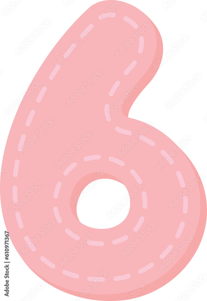 Cute pastel stitched number cartoon illustration for kids. Pink number ...