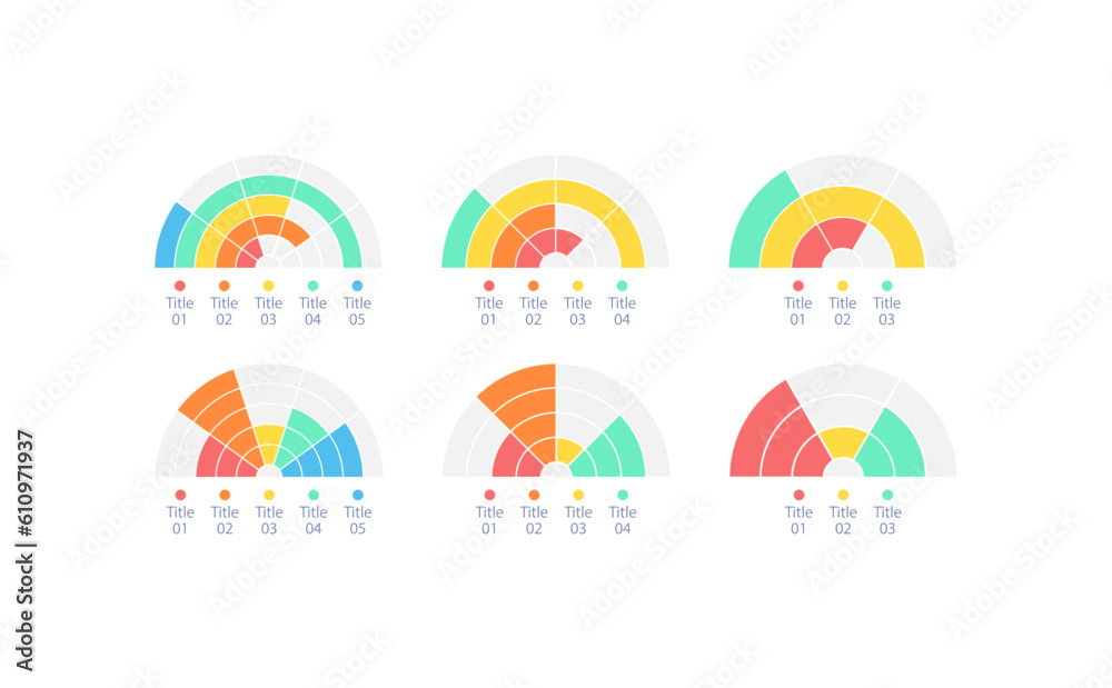 Semi circle infographic chart design template set. Different rates and ...