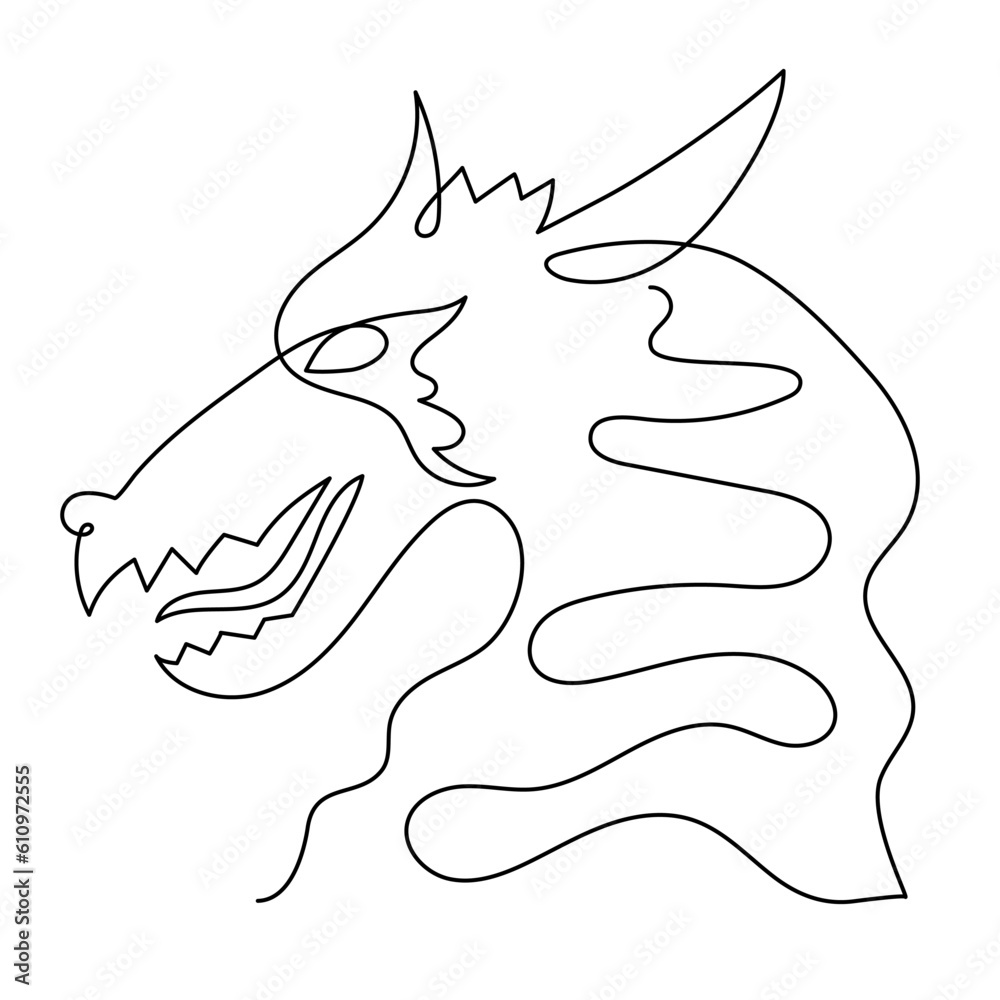 Dragon one line art,continuous contour drawing, hand-drawn mythical ...
