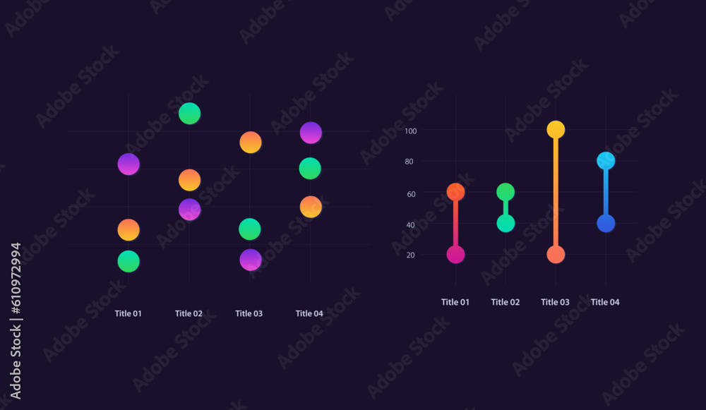 Dot gradient infographic chart design template set for dark theme. Global demographic ...