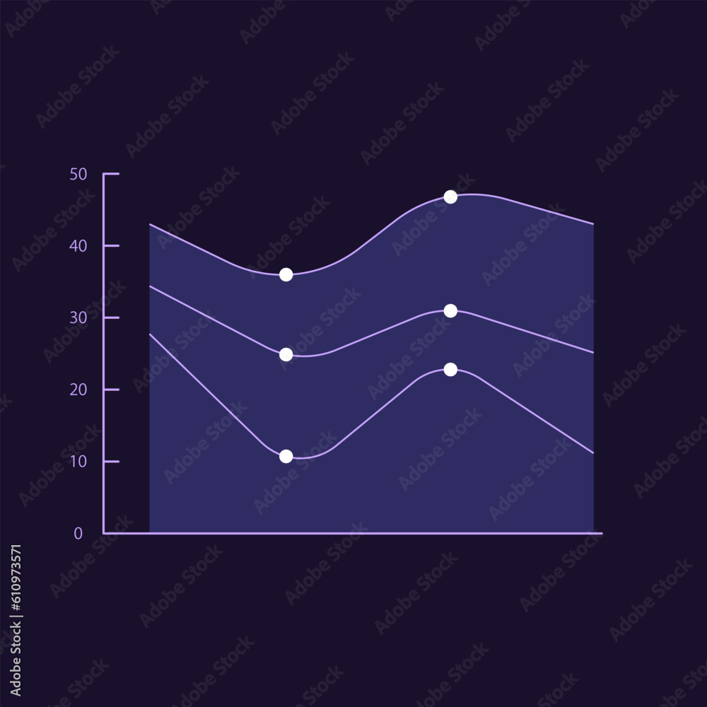 Filled area infographic chart design template for dark theme ...