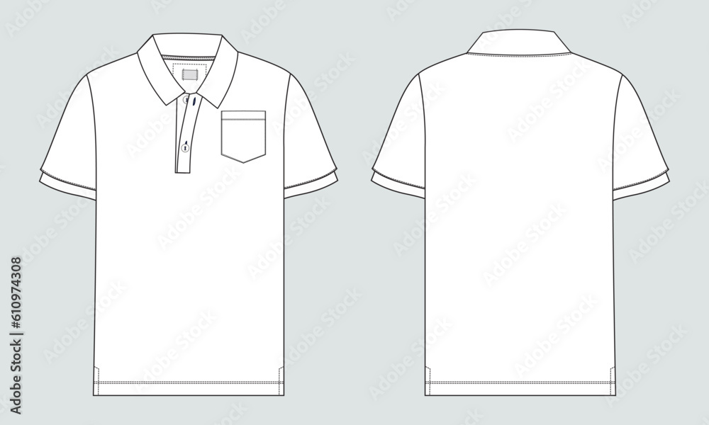 Short Sleeve polo shirt Technical drawing Fashion flat sketch vector ...
