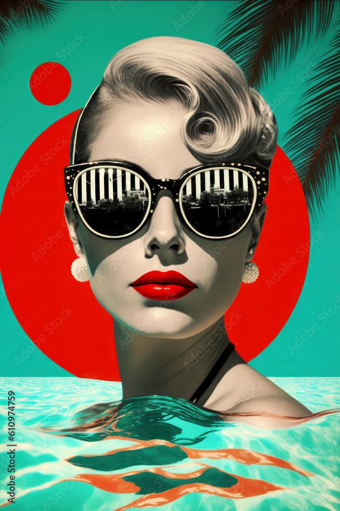 Summer Vibes Beautiful Woman With Red Lips Wearing Trendy Sunglasses