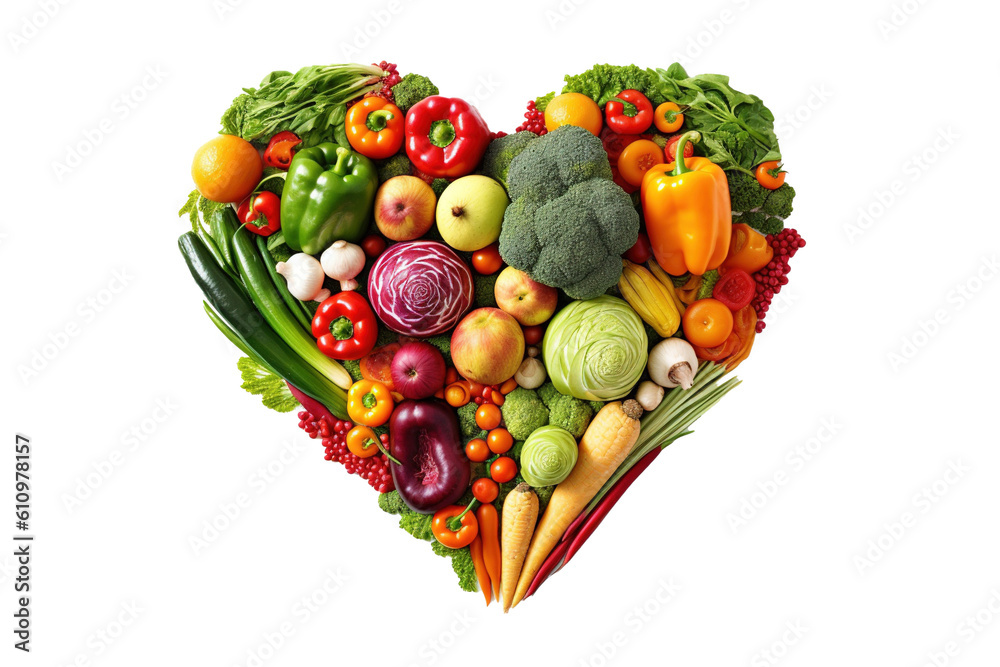 Heart shape made of different vegetables isolated on transparent ...