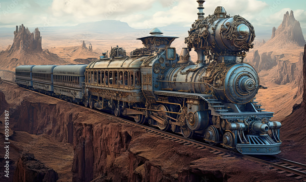 fantasy steampunk train. Generative AI image. Stock-Illustration ...