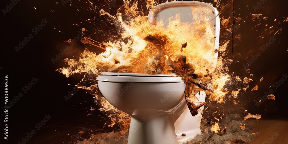 Exploding toilet bowl, concept of Fragile plumbing, created with ...