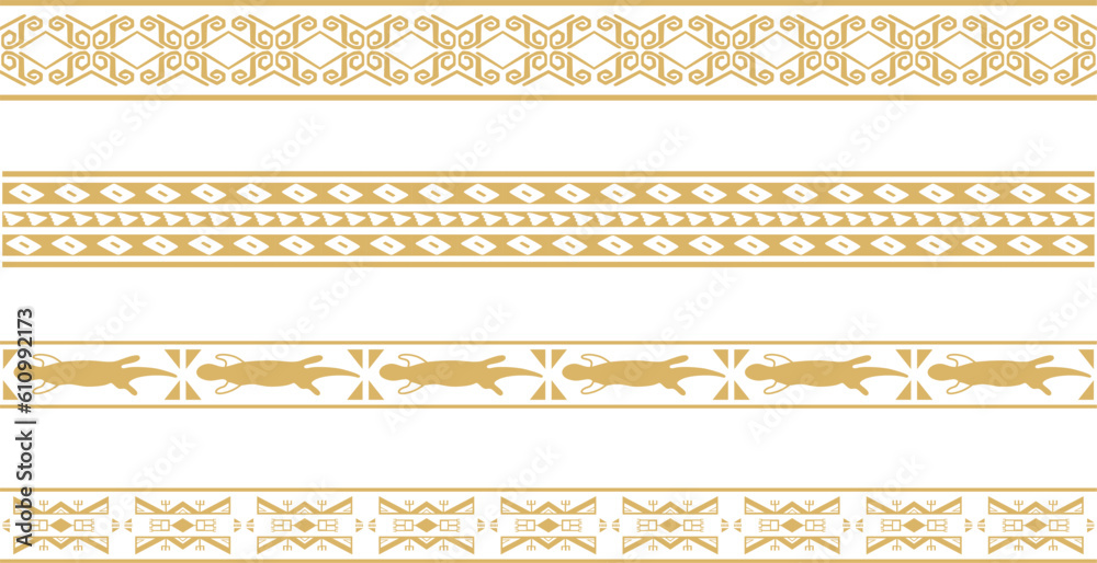 Vector set of seamless golden border ornament. Native American tribes ...