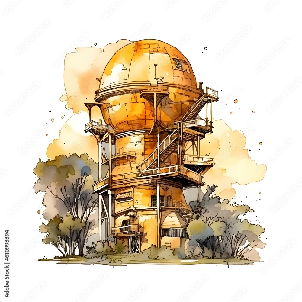 Vector illustration of The Aerial Observatory, watercolour masterpiece ...
