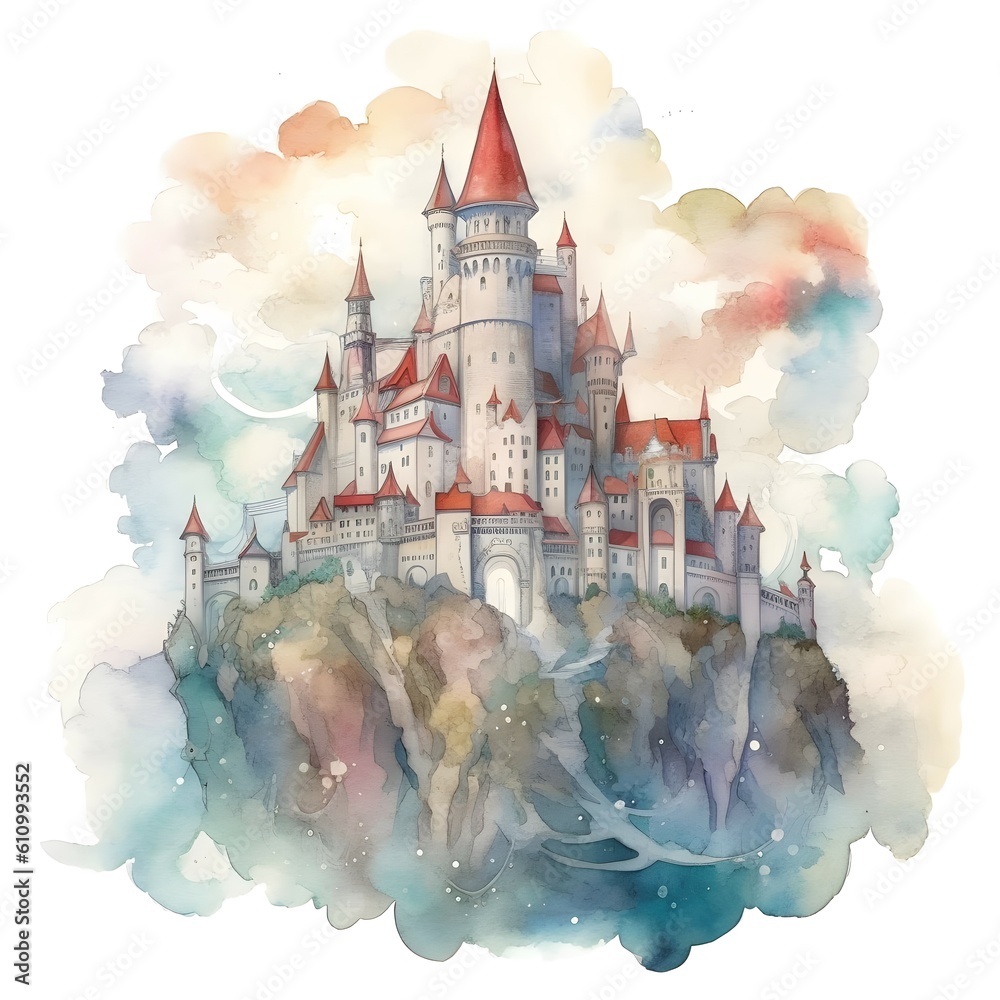 Vector illustration of The Ethereal Castle, watercolour masterpiece ...