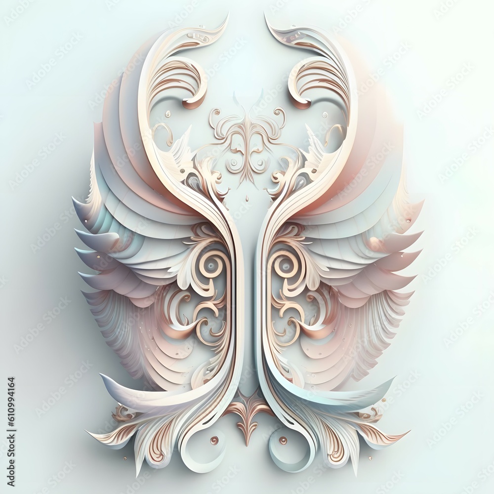Feathered wing ornaments, neo-rococo, pastel color scheme, detailed ...