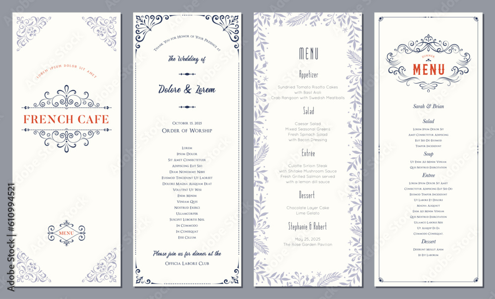 Ornate vertical classic templates. Wedding and restaurant menu. Can be ...