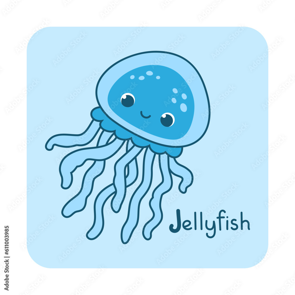 Vector square card from the alphabet with a cute animal for kids ...