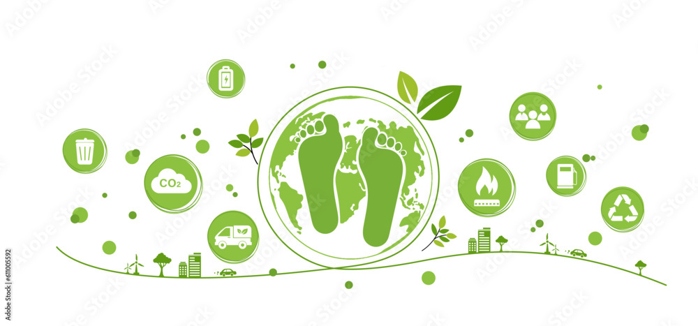 Poster Carbon footprint concept with icon and infographic, measure huge ...
