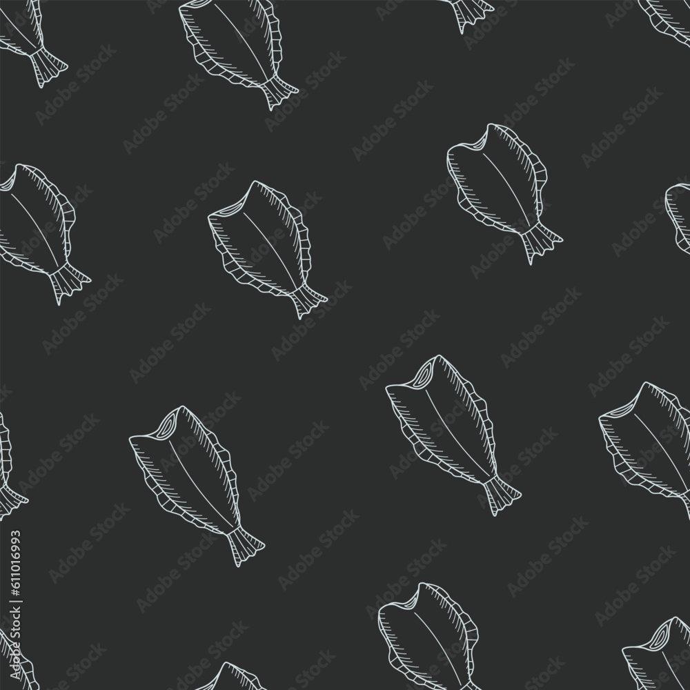 Seamless Pattern Halibut drawing doodle sketch of a headless fish ...
