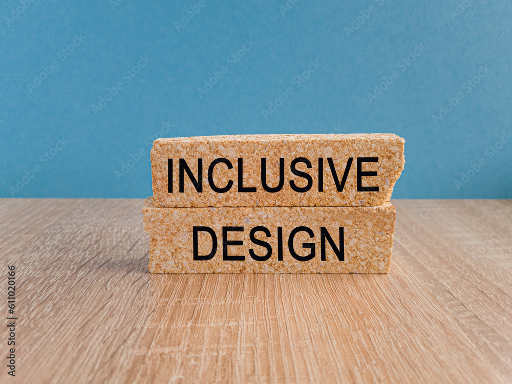 Inclusive design symbol. Brick blocks form the words 'inclusive design ...