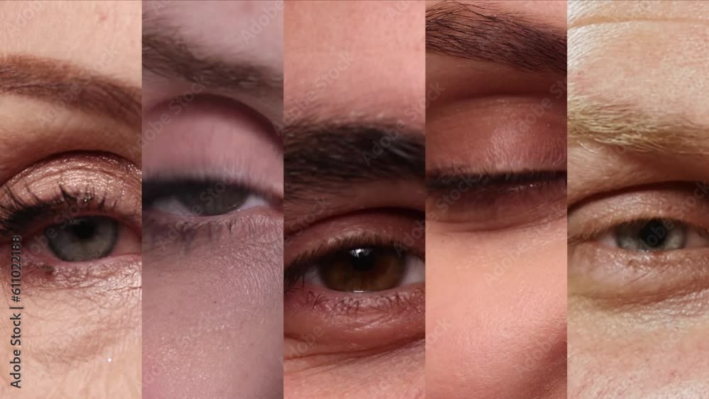 Video collage made of close-up images of different people's eyes ...