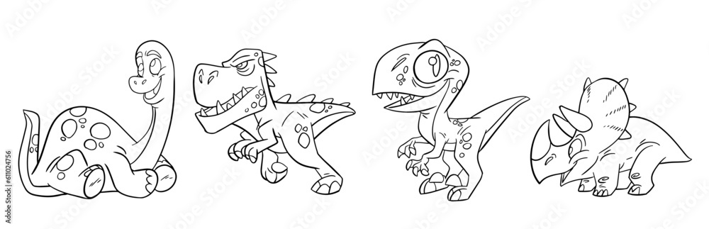 Coloring page of dinosaur . Icon sheet vector. Outline vector dino ...