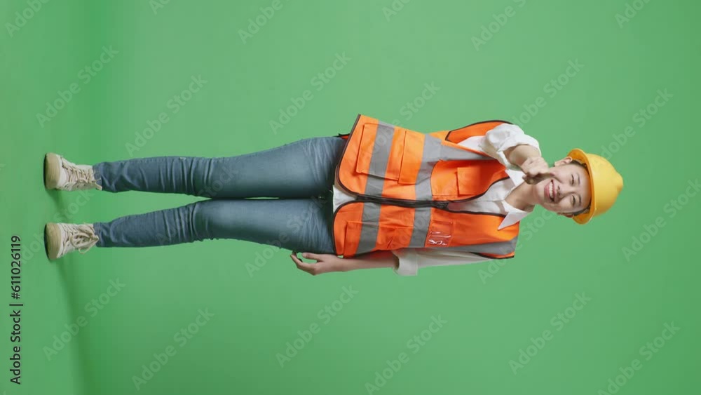 Full Body Of Asian Female Engineer With Safety Helmet Smiling And ...