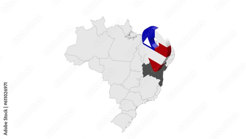 Location State of Bahia on map Brazil. 3d Bahia flag map marker ...