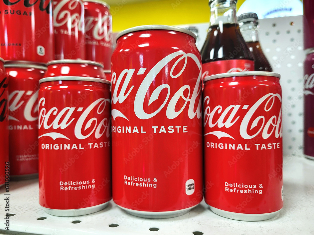 Minsk. Belarus. May 2023. Coca-Cola small and mini can at the shelf ...