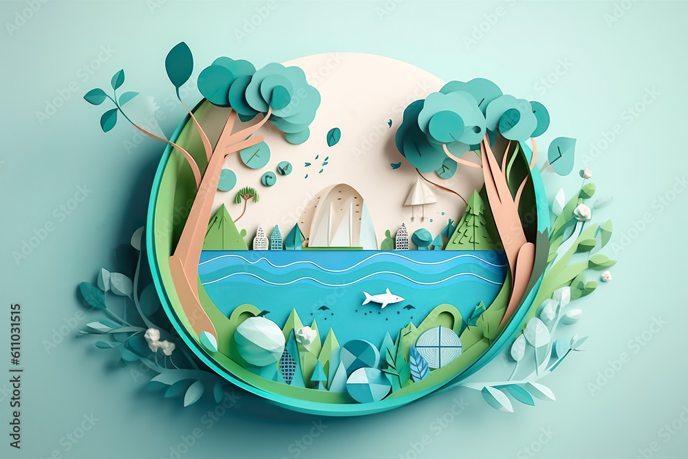 Paper art , Ecology and world water day , Saving water and world ...