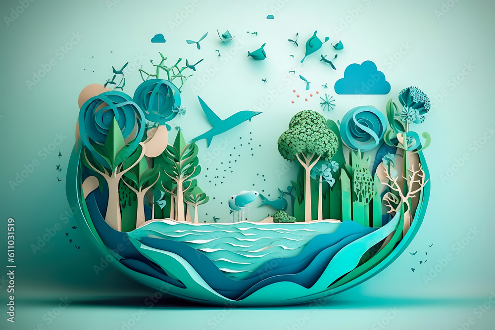 Paper art , Ecology and world water day , Saving water and world ...