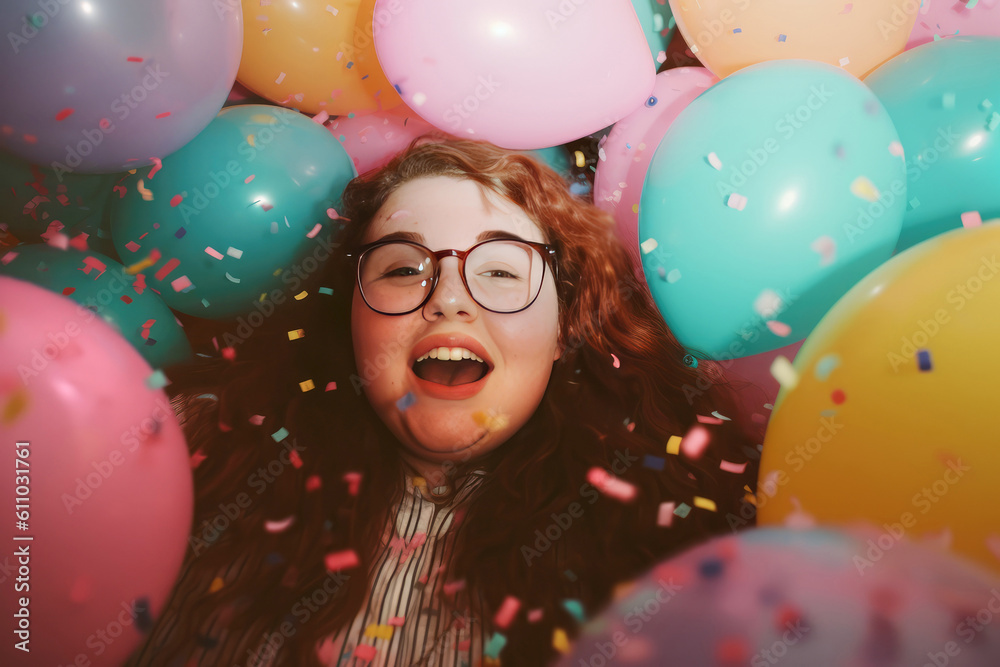 Generative AI illustration of excited teenage girl with long ginger ...