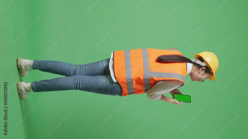 Full Body Back View Of Asian Female Engineer With Safety Helmet Working ...
