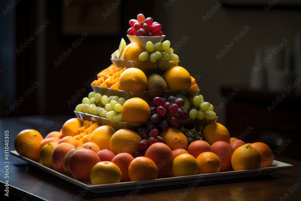 Big pyramid of different fresh juicy tasty fruits, AI Generated Stock ...