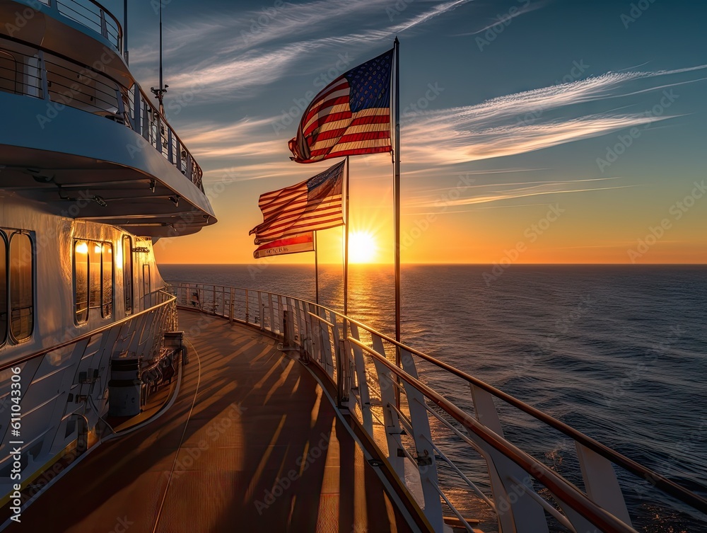 american flags on a cruise boat generative AI Stock Illustration ...