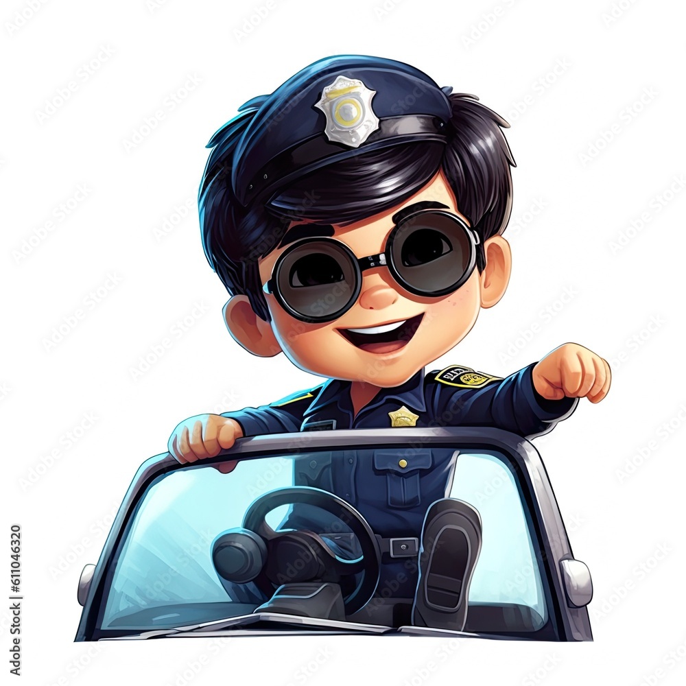 Cute boy 3D style, police patrolling and doing their duty - generative ...