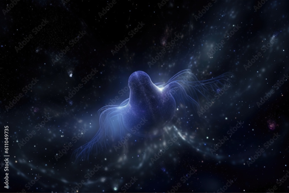alien life form, floating in the void of space, surrounded by stars ...