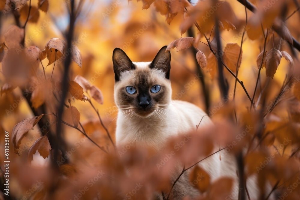 Full-length portrait photography of a curious siamese cat skulking ...