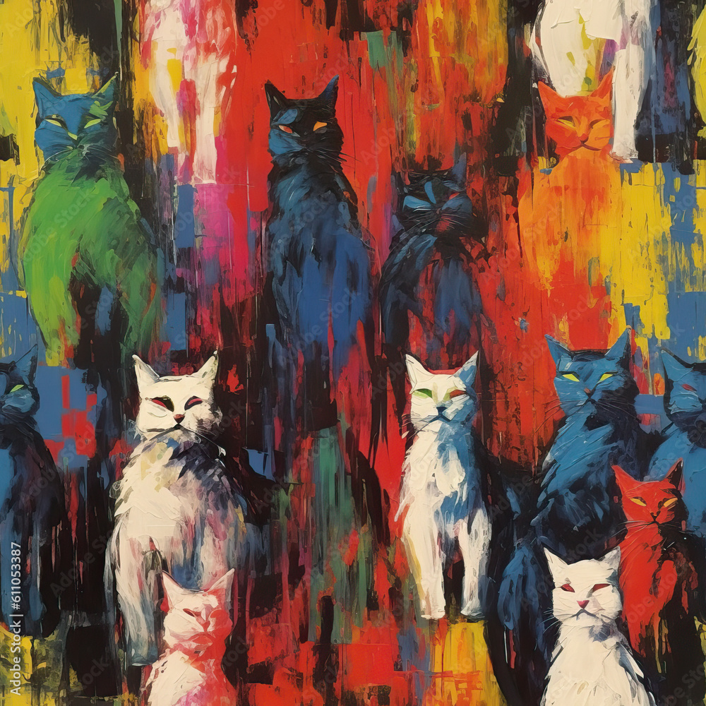Cats pop art colorful seamless repeat pattern - abstract art, trippy ...