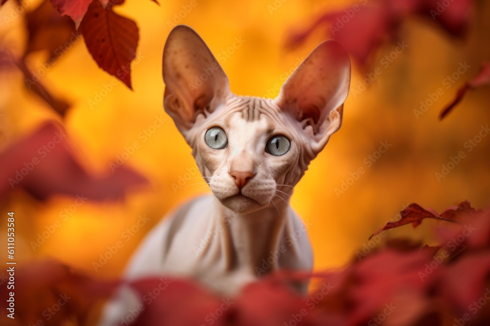 Lifestyle portrait photography of a cute cornish rex cat skulking ...