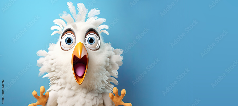Cute Cartoon Surprised Chicken on a Blue Background with Space for Copy ...