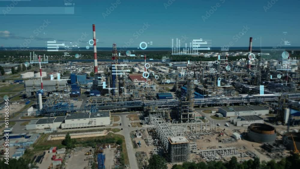 Concept of a modern oil refinery with elements of motion graphics ...