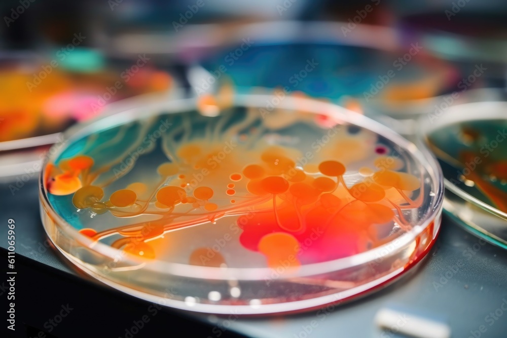 petri dish with microbe growing on agar plate in science lab, created ...