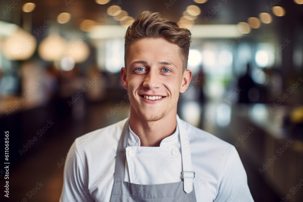 Close-up portrait photography of a glad boy in his 30s cooking against ...