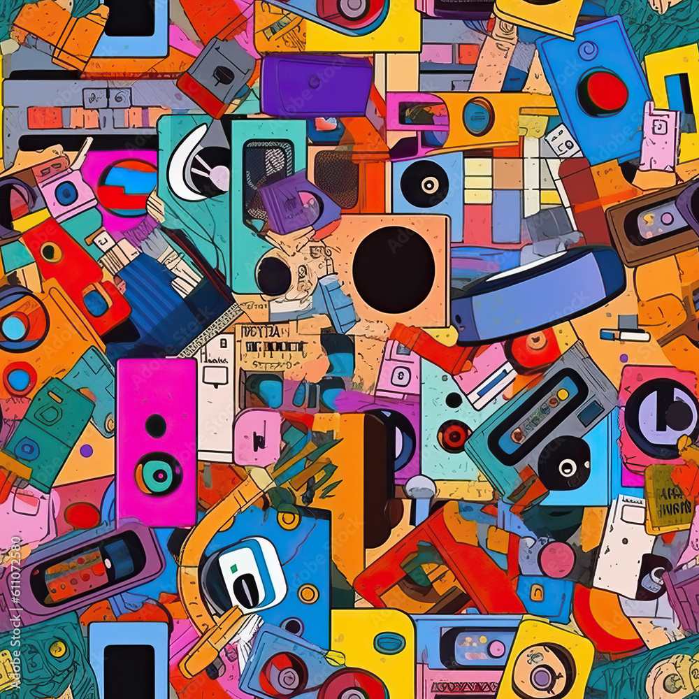 Retro art collage 1990s mood board, pop surrealism, seamless repeat ...