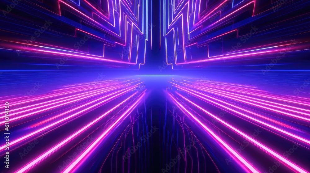 Abstract minimal neon background, pink blue neon lines going up ...