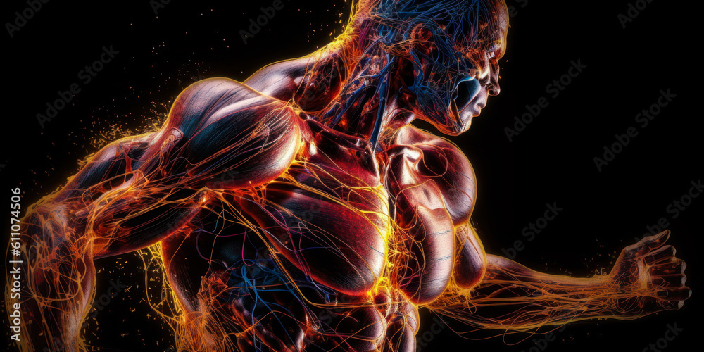 Glowing muscle portrayal highlights human body's strength and ...