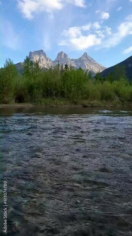 Timelapse sunset video of Three Sisters view seen in Canmore outside of ...