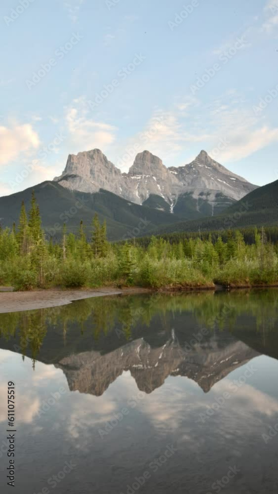 Timelapse sunset video of Three Sisters view seen in Canmore outside of ...