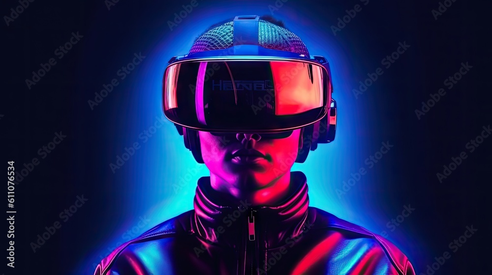 Visualization of a man wearing virtual reality glasses, electronic head ...