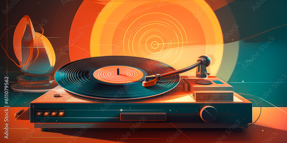 Captivating vintage '70s turntable with glowing vinyl, embodying ...